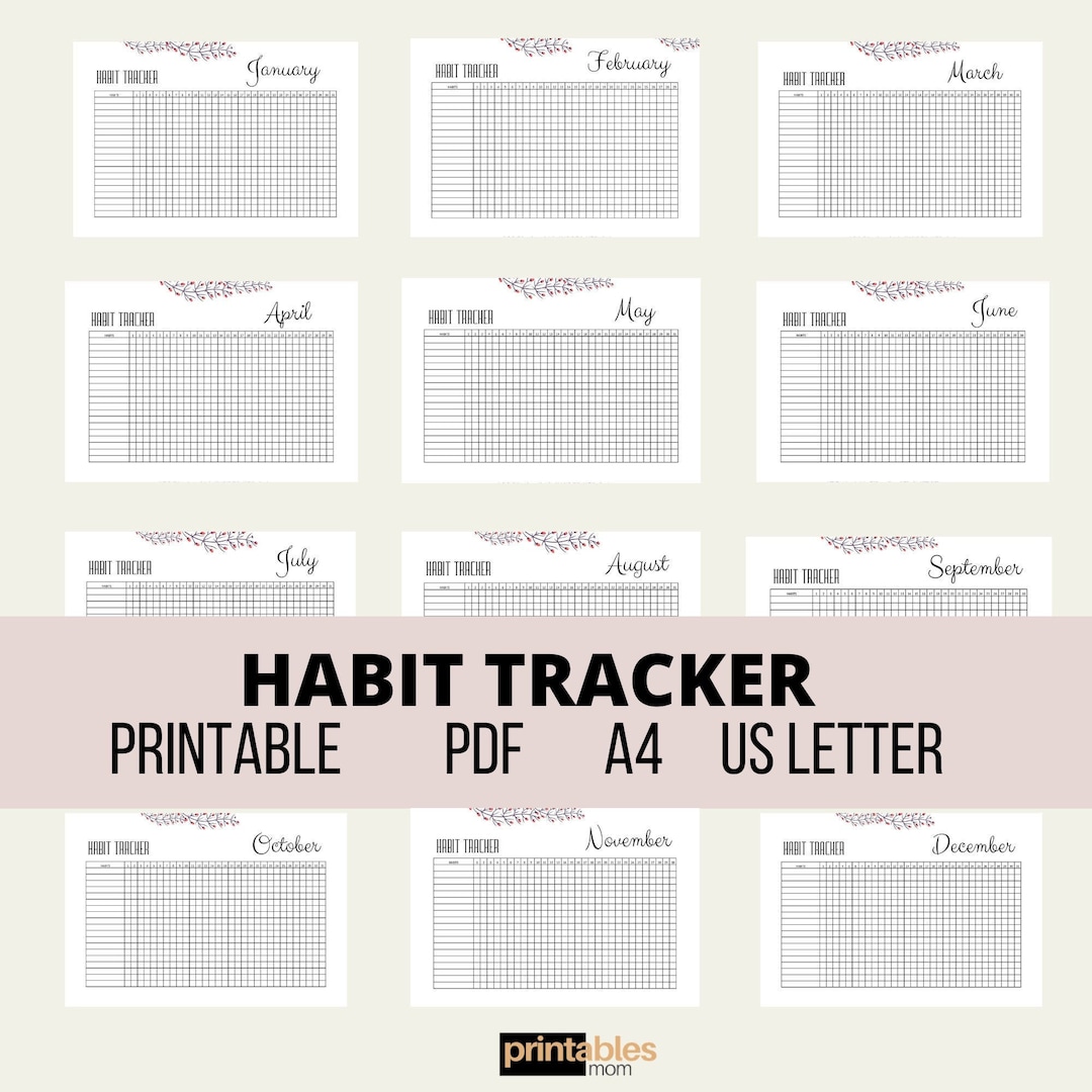 Habit Tracker, Printable, Digital Print, PDF, A4, Letter Size - Etsy
