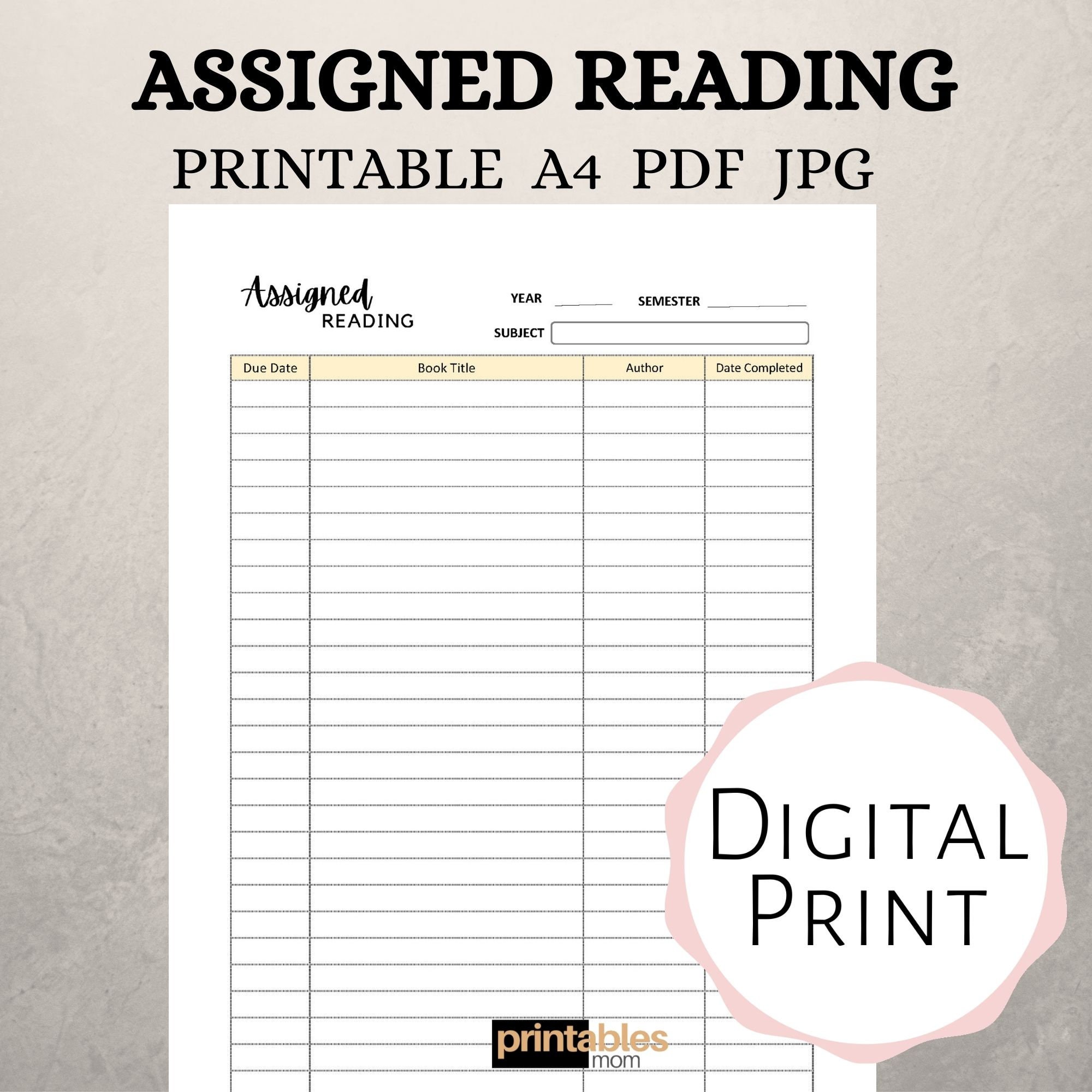 Assigned Reading Printable, Student Planner - Ultimate Print at Home ...