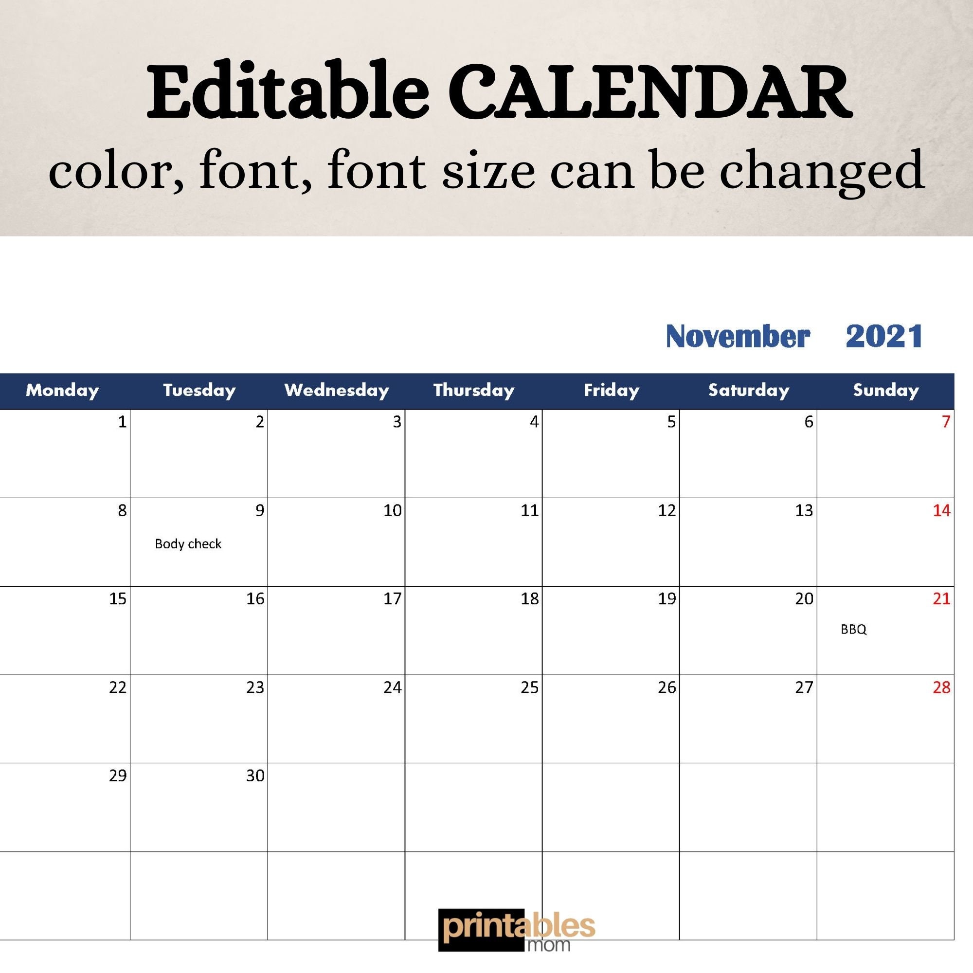 2021-2031 Editable Calendar, 10 Years Dynamic Calendar, Monthly ...