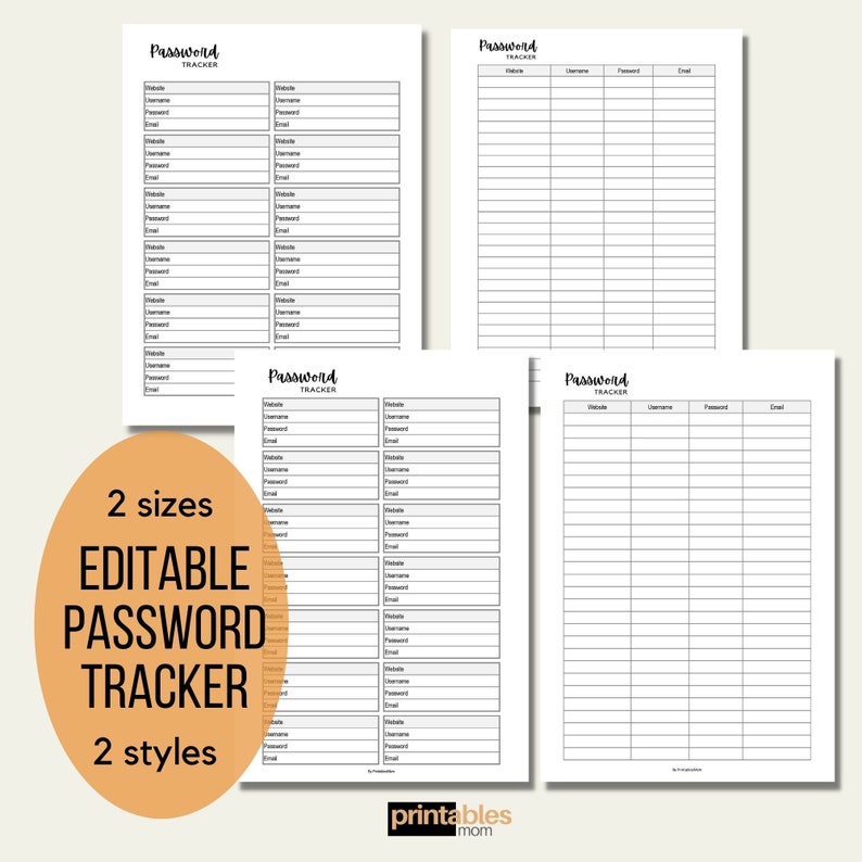 Password Log Printables, Instant Download, Editable Password Tracker - Etsy