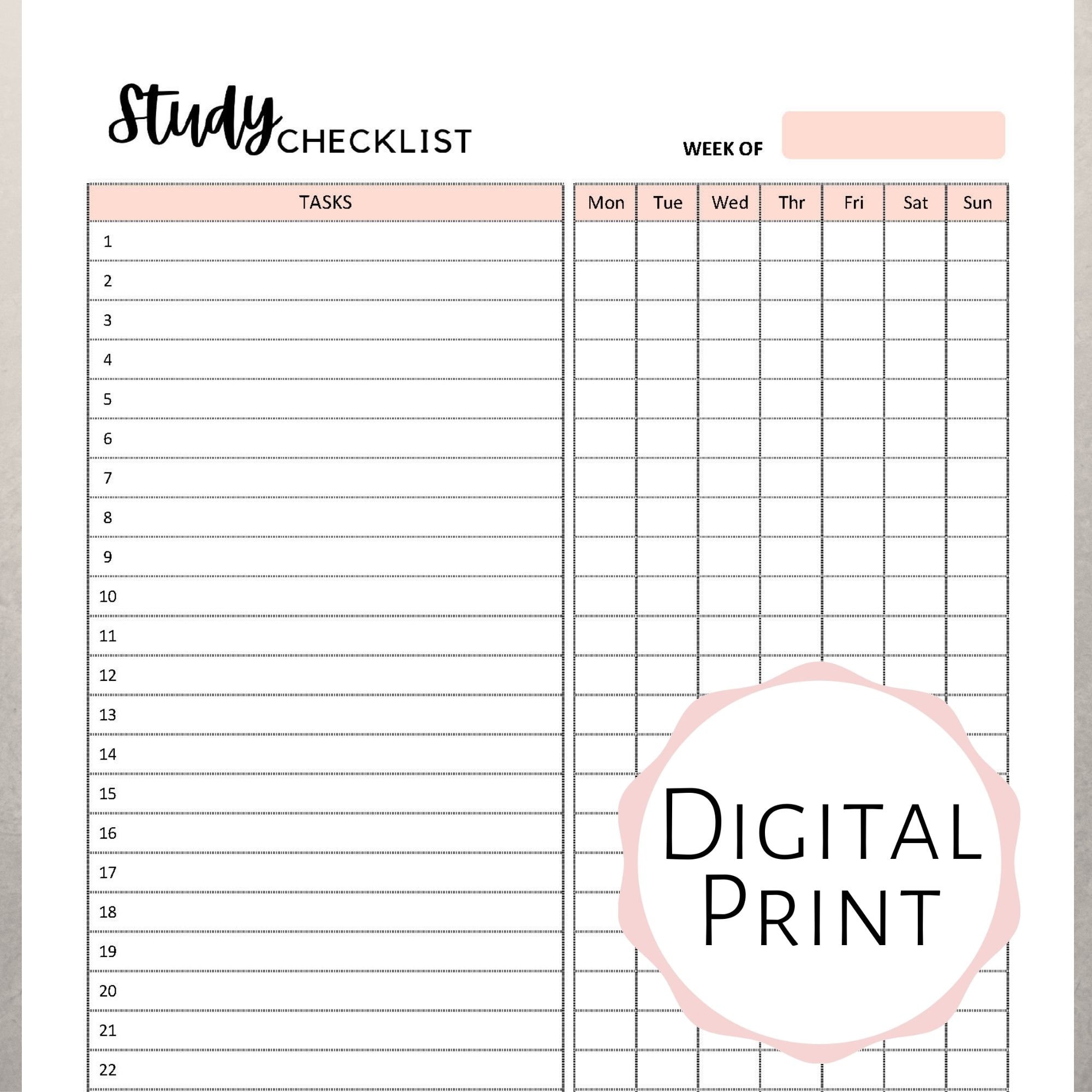 Study Checklist, Study Planner, Revision Planner A4 Planner Inserts ...
