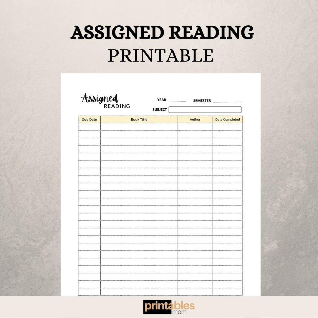 Assigned Reading Printable, Student Planner - Ultimate Print at Home ...