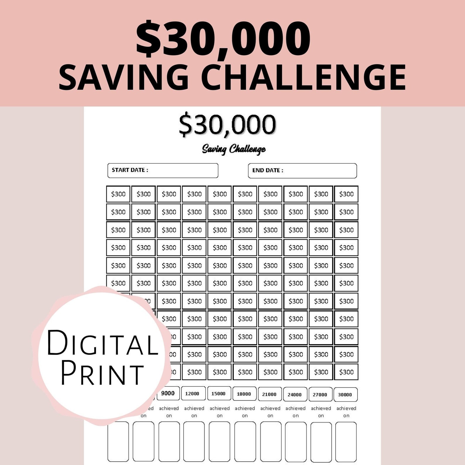 30000 Savings Challenge, House Saving Tracker, Financial Planner, Money ...