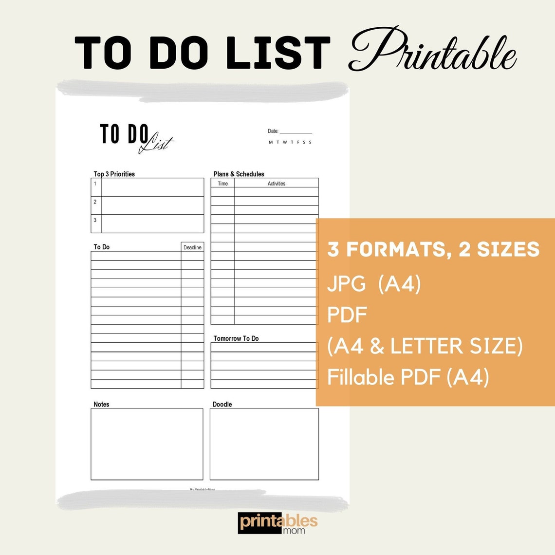 To Do List Fillable PDF Template Printable Daily Log Day Planner ...
