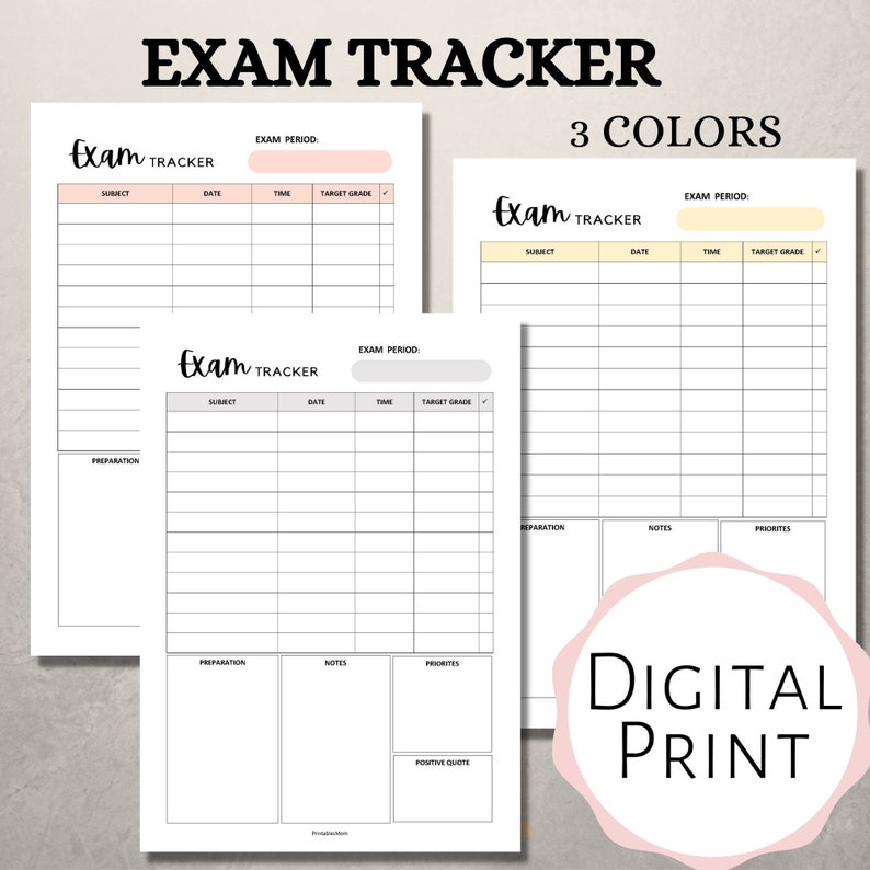 Exam Tracker Printable - A4 Planner Inserts, College Student Planner ...