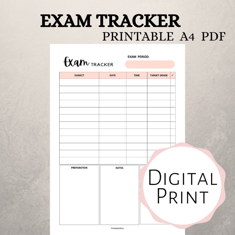 Exam Tracker Printable - A4 Planner Inserts, College Student Planner ...
