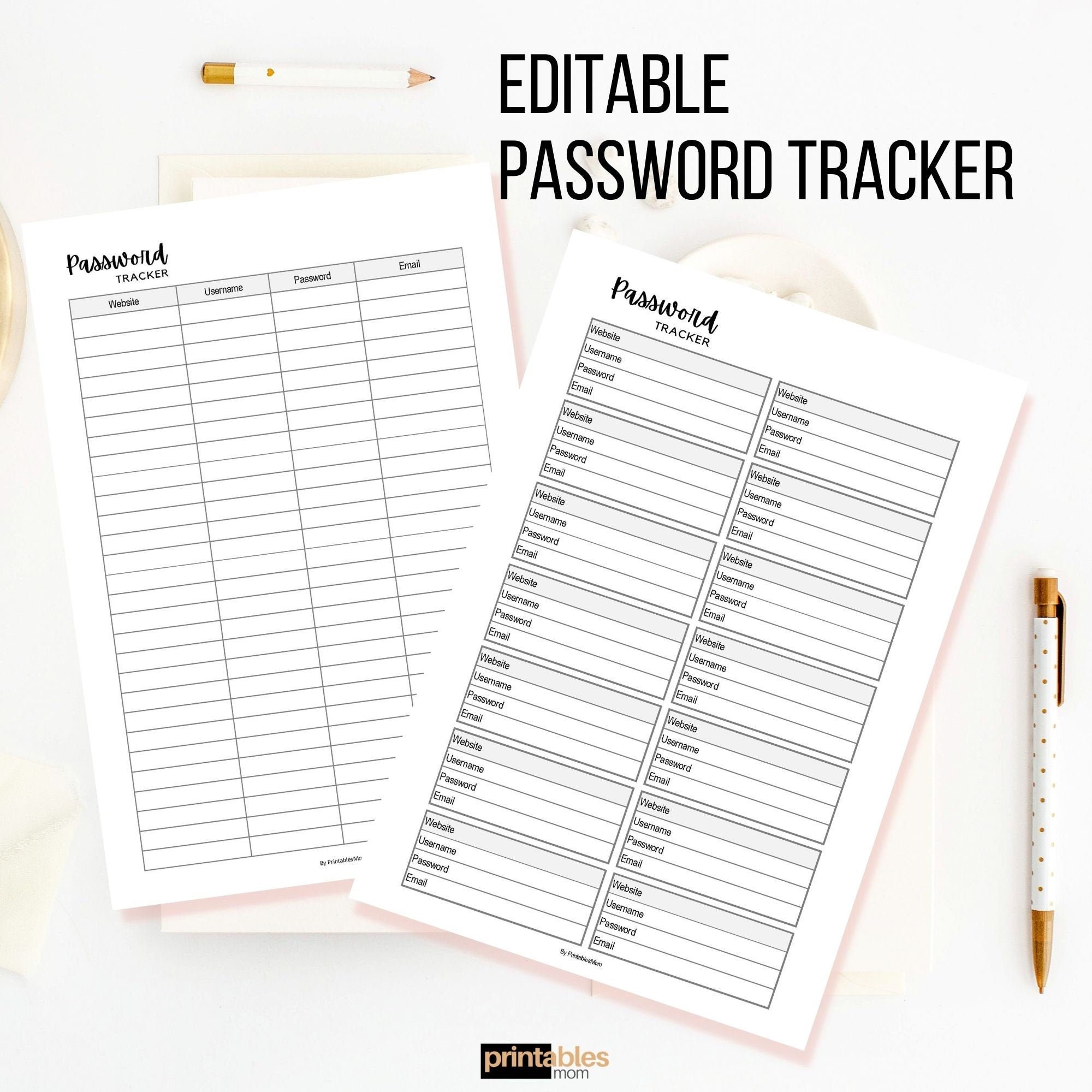 Password Log Printables, Instant Download, Editable Password Tracker - Etsy