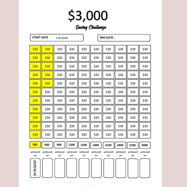 3000 Savings Challenge Tracker Printable, Saving Tracker, Money Saving ...