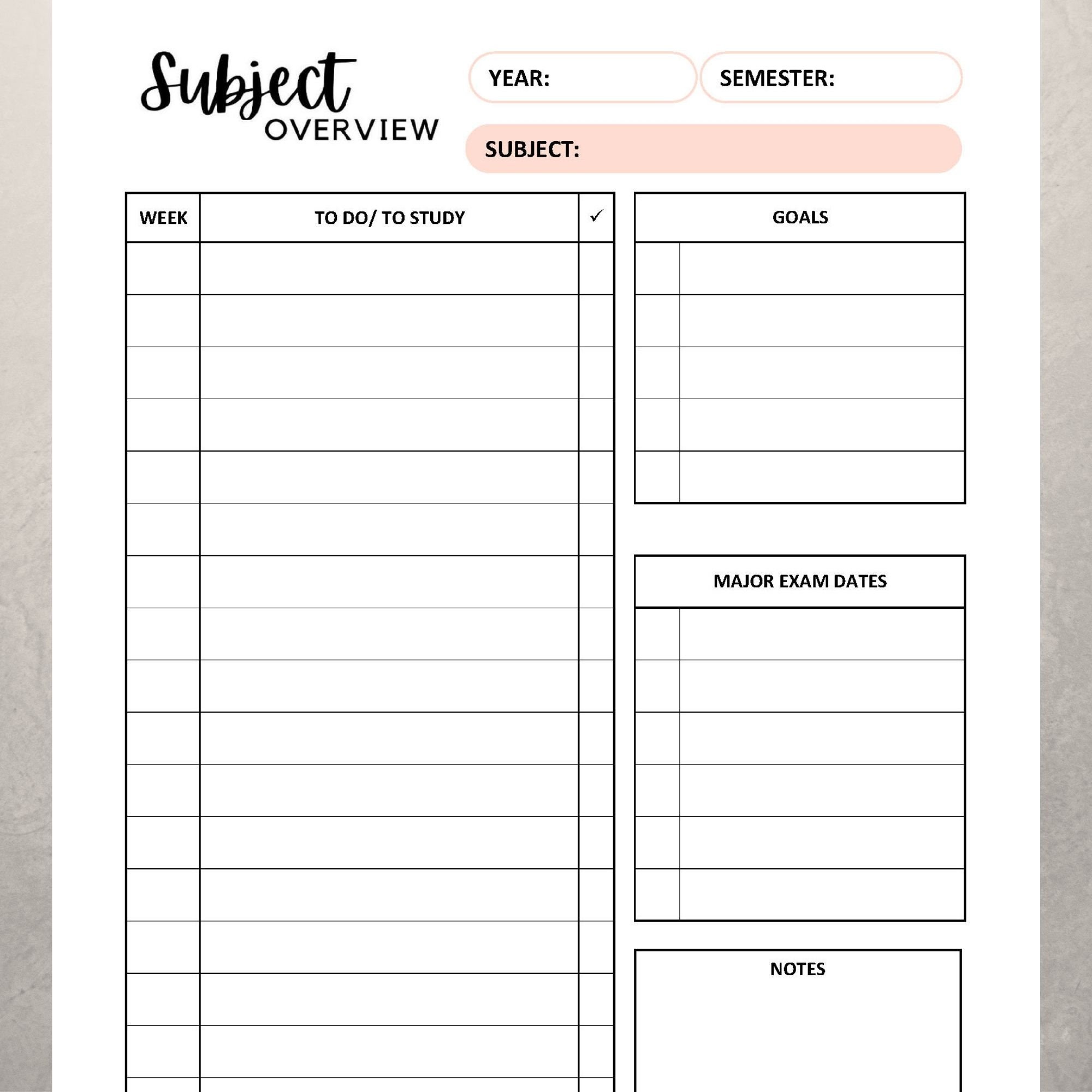Subject Overview Printables - Student Planner Inserts, College Student ...