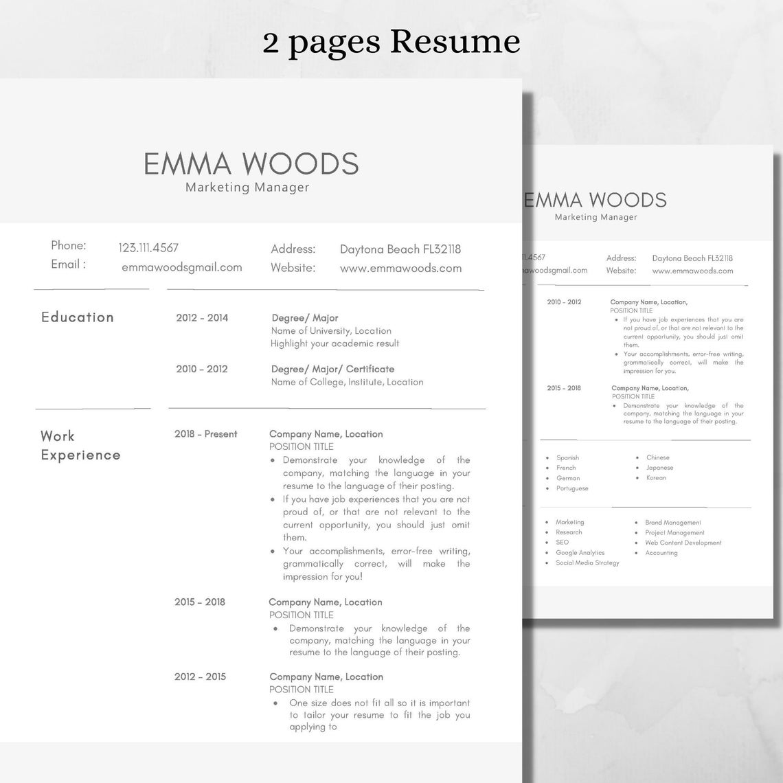 Professional Resume Template for Word Modern CV Template - Etsy