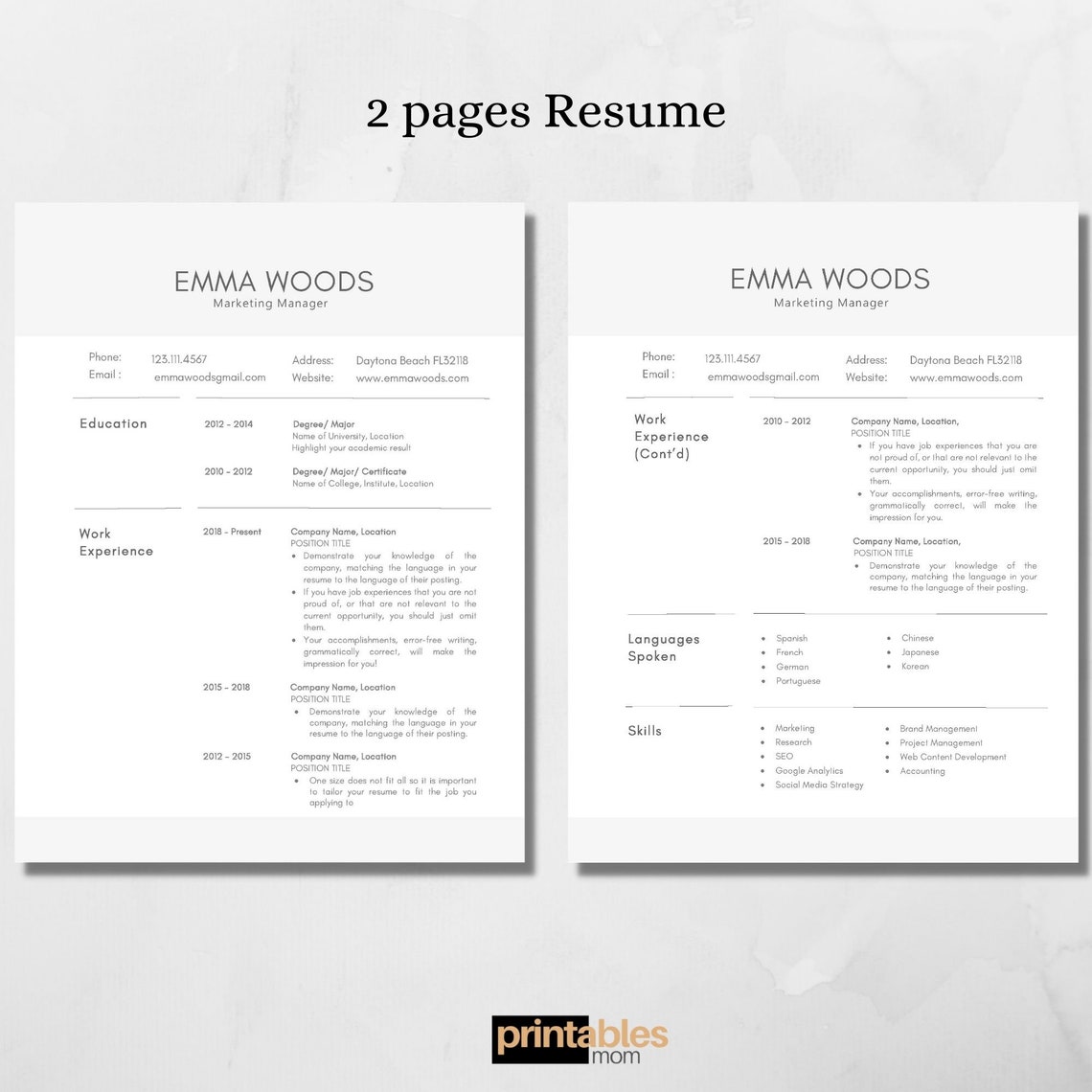 Professional Resume Template for Word Modern CV Template - Etsy