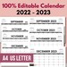 2022-2023 Editable Calendar, Editable Excel Template, Minimalist ...