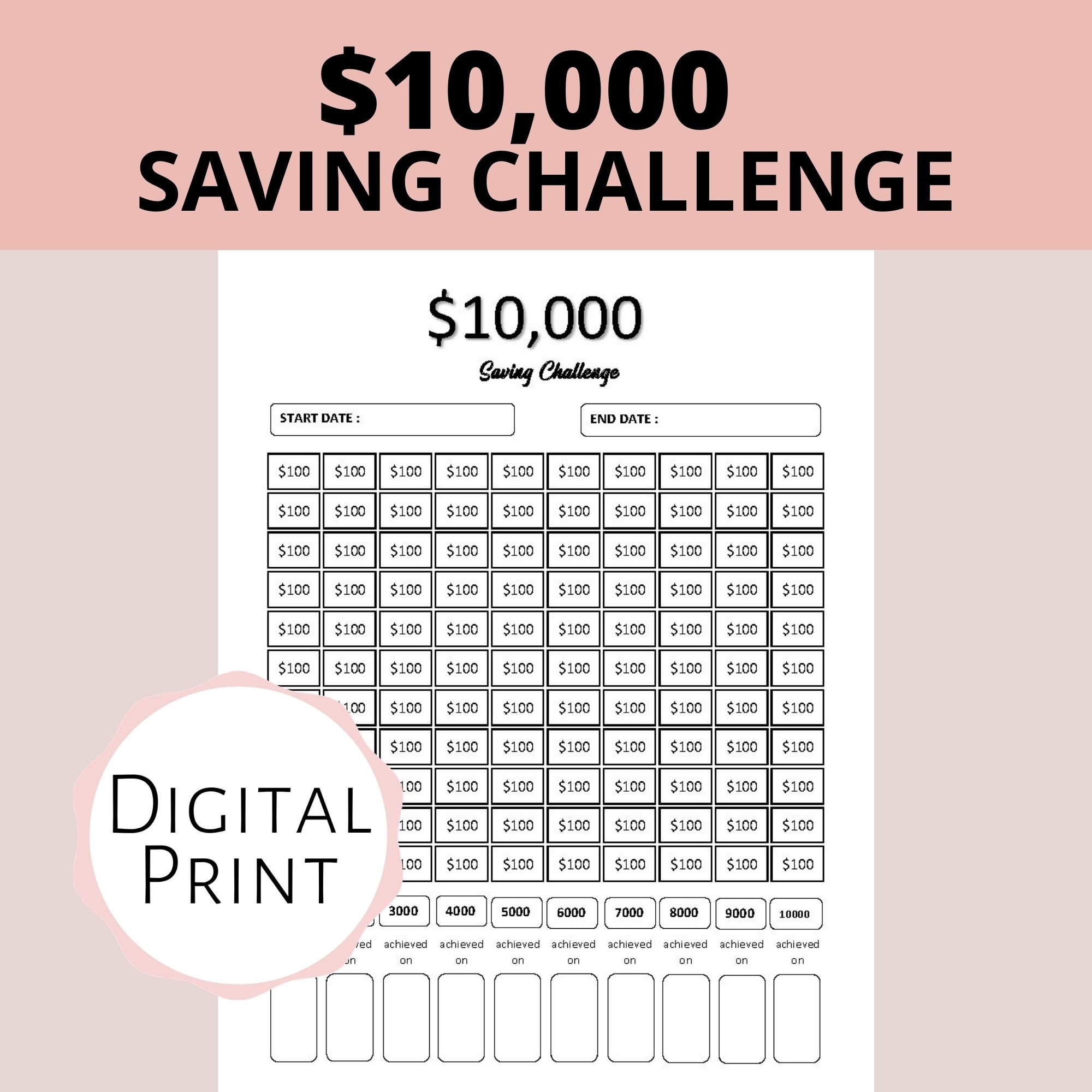 10000 Savings Challenge Tracker Printable, Financial Tracker, Money ...