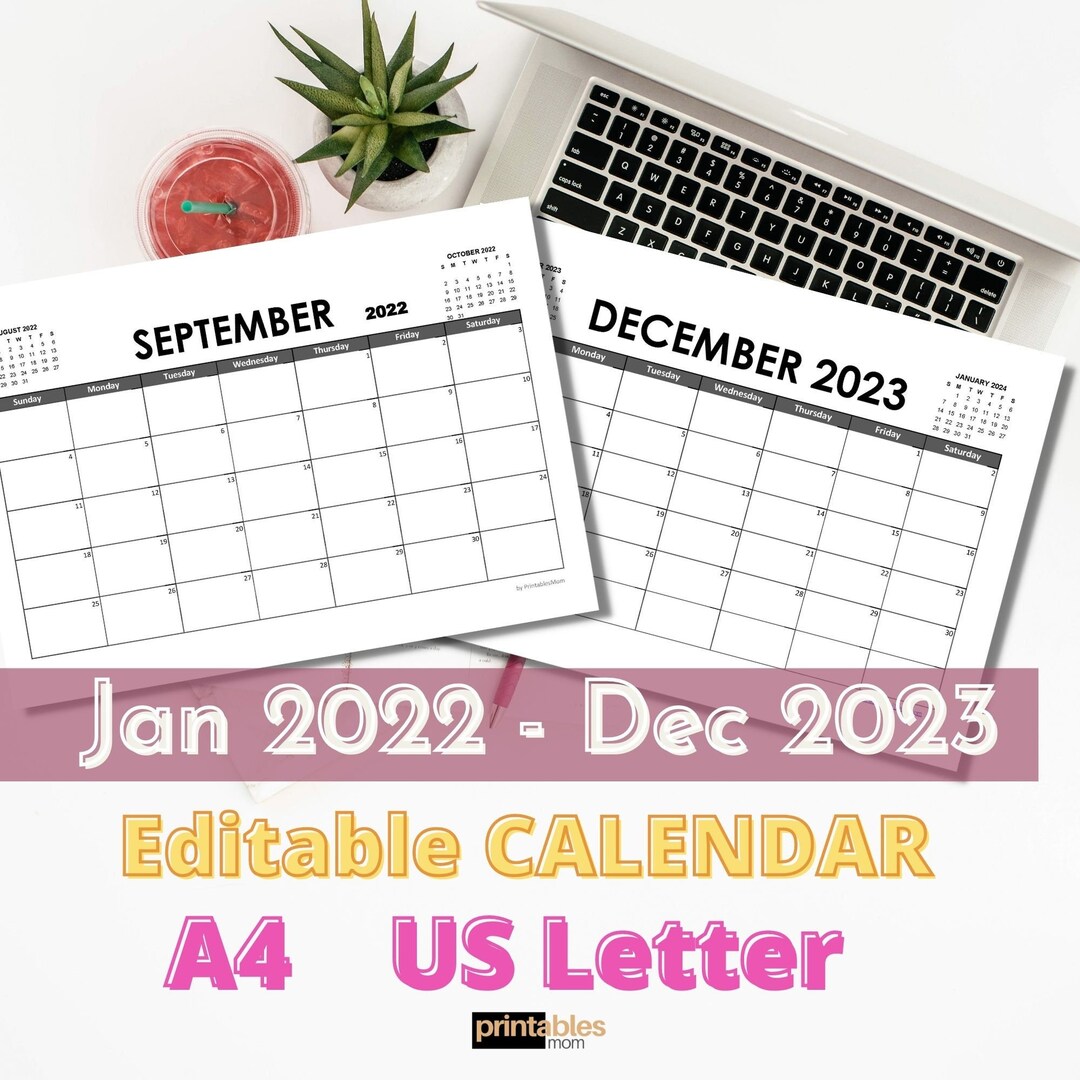 2022-2023 Editable Calendar, Editable Excel Template, Minimalist ...