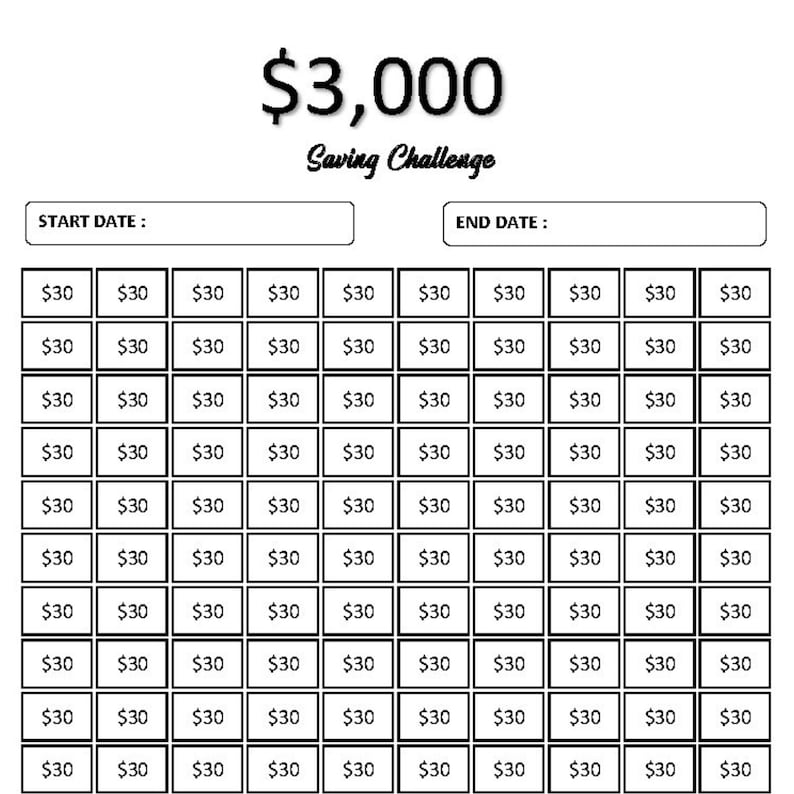 3000 Savings Challenge Tracker Printable, Saving Tracker, Money Saving ...