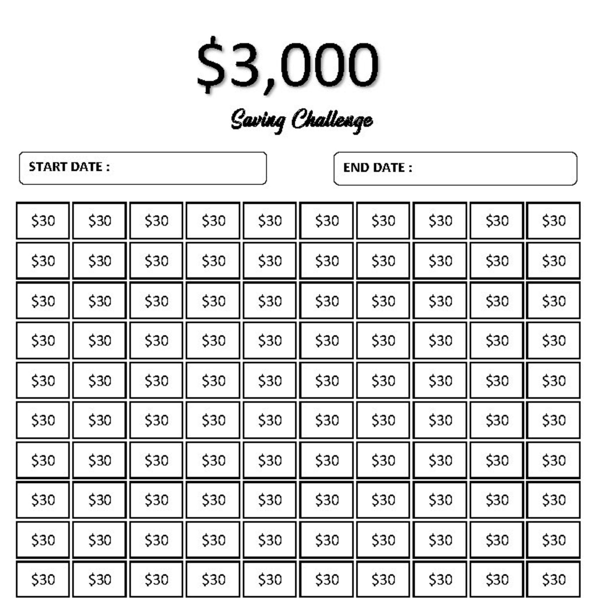 3000 Savings Challenge Tracker Printable, Saving Tracker, Money Saving ...