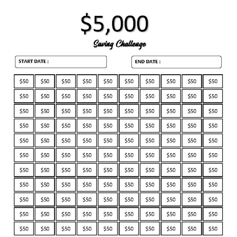 5000 Savings Challenge Tracker Printable, Travel Saving Tracker, Money ...