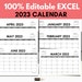 2023 Editable Calendar, Editable Excel Template, Minimalist, Printable ...