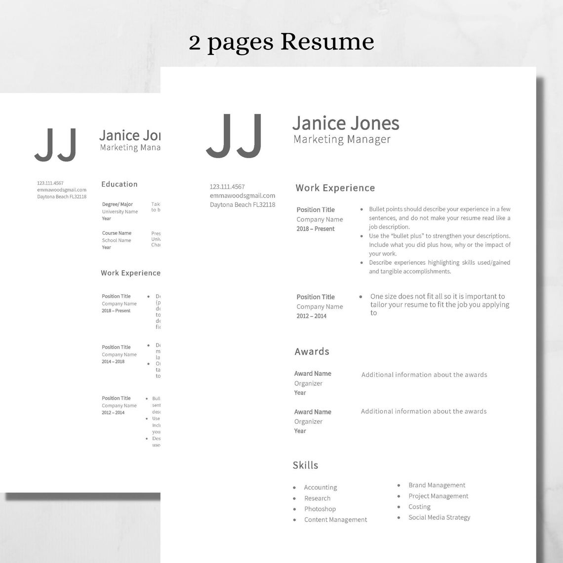 Simple Resume Template for Word, Modern Resume Template, Word CV ...