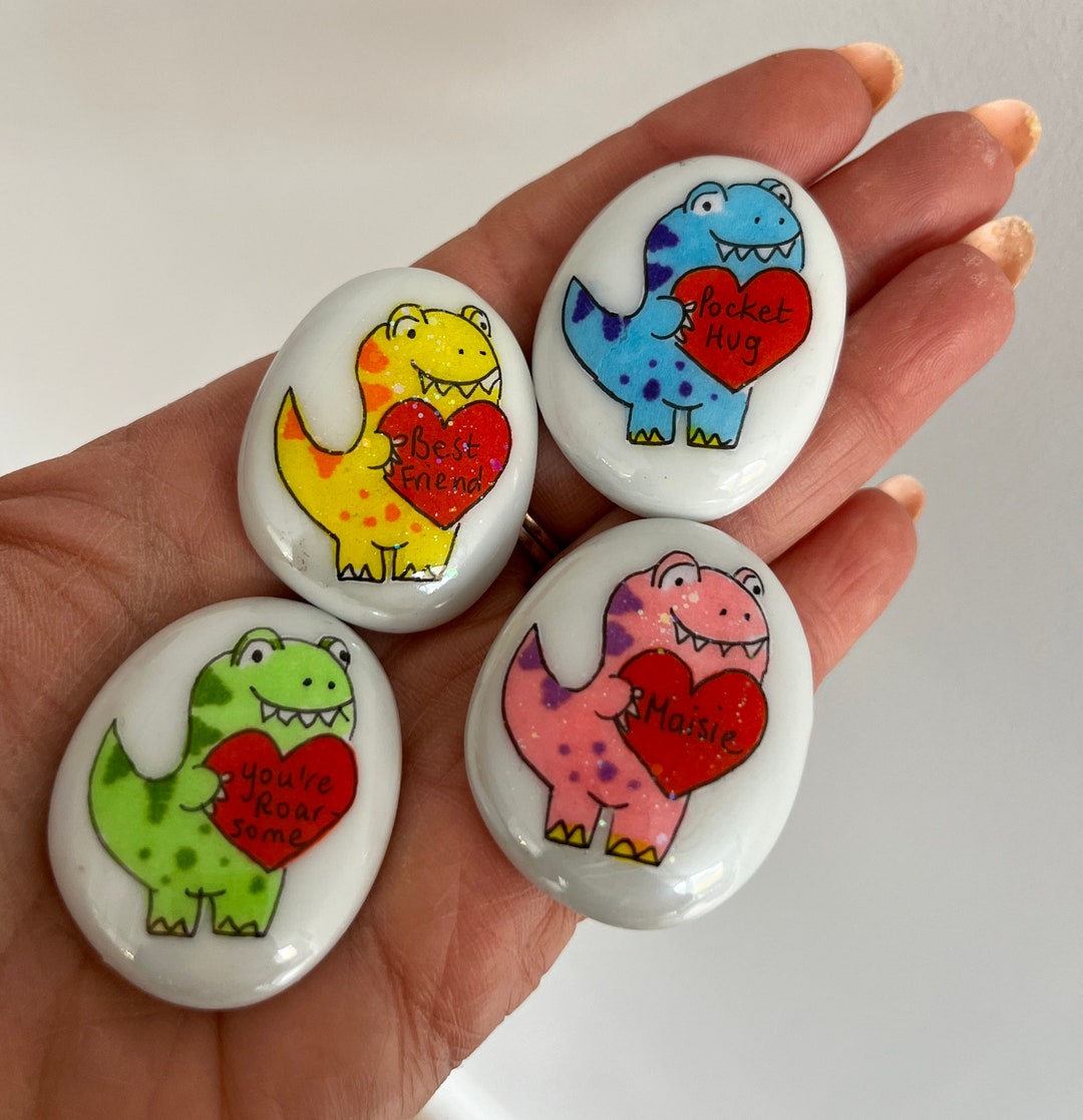Dinosaur Pebble, Pocket Hug for School , Worry Stone, Personalised ...
