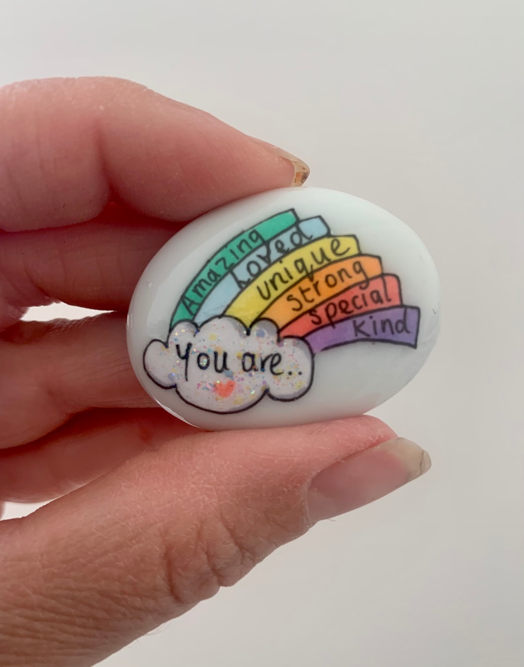 Positive Affirmations Sparkly Rainbow Pocket Pebble - Etsy