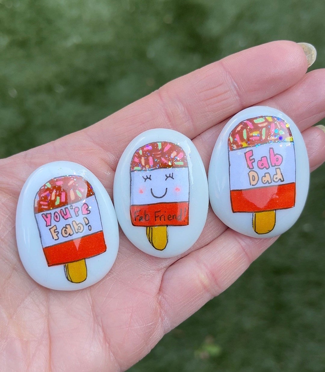 Hand-drawn Ice Lolly Pebble: Fab Friend, Dad, You're Fab - Etsy