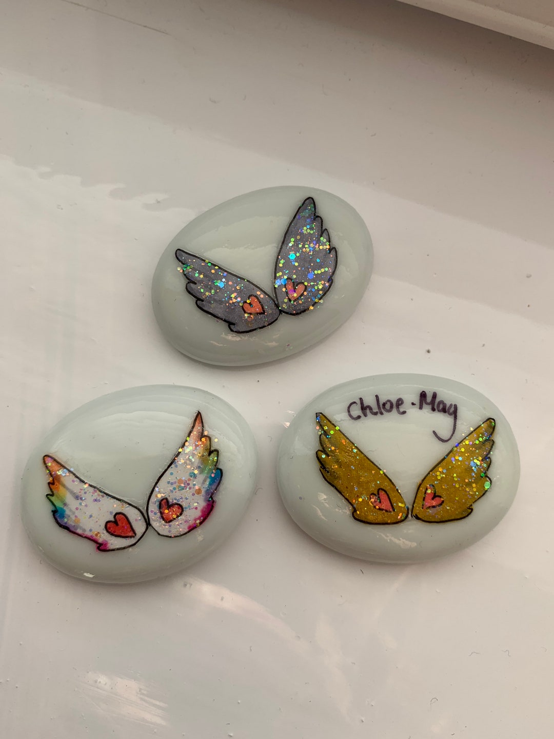 Sparkly Keepsake Pebble With Wings and Personalisation , Guardian Angel ...