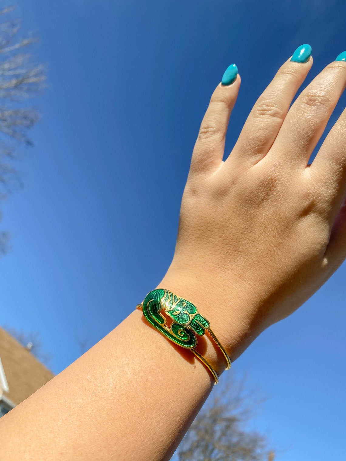 Upcycled Vintage Green and Gold Cat's Cradle Cuff Bracelet - Etsy