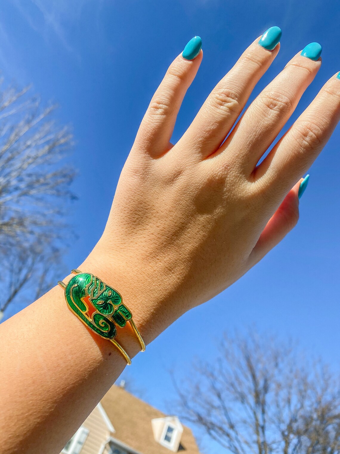 Upcycled Vintage Green and Gold Cat's Cradle Cuff Bracelet - Etsy