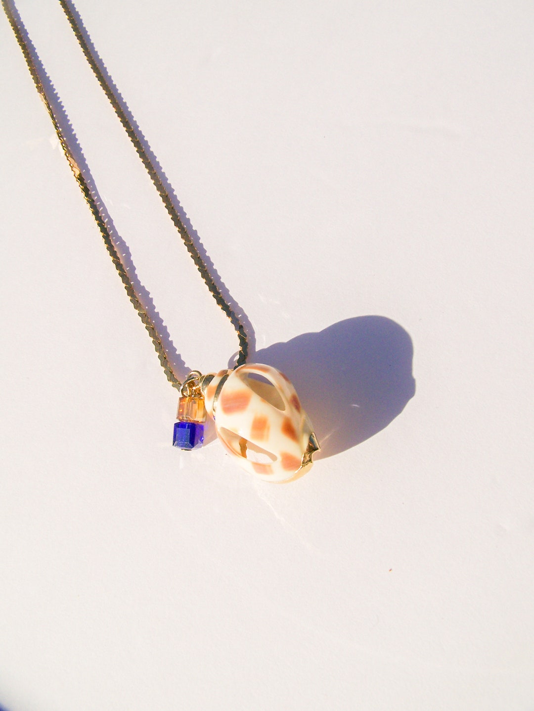 Upcycled Vintage Gold Tone Seashell Drop Charm Necklace One of a Kind ...