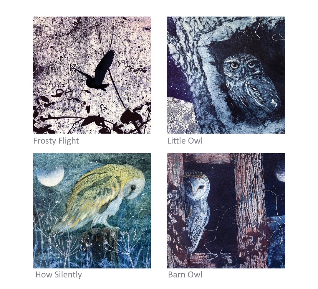Rachel Sargent, Barn Owls and Little Owls. Fine Art Cards, Pack of 4 ...