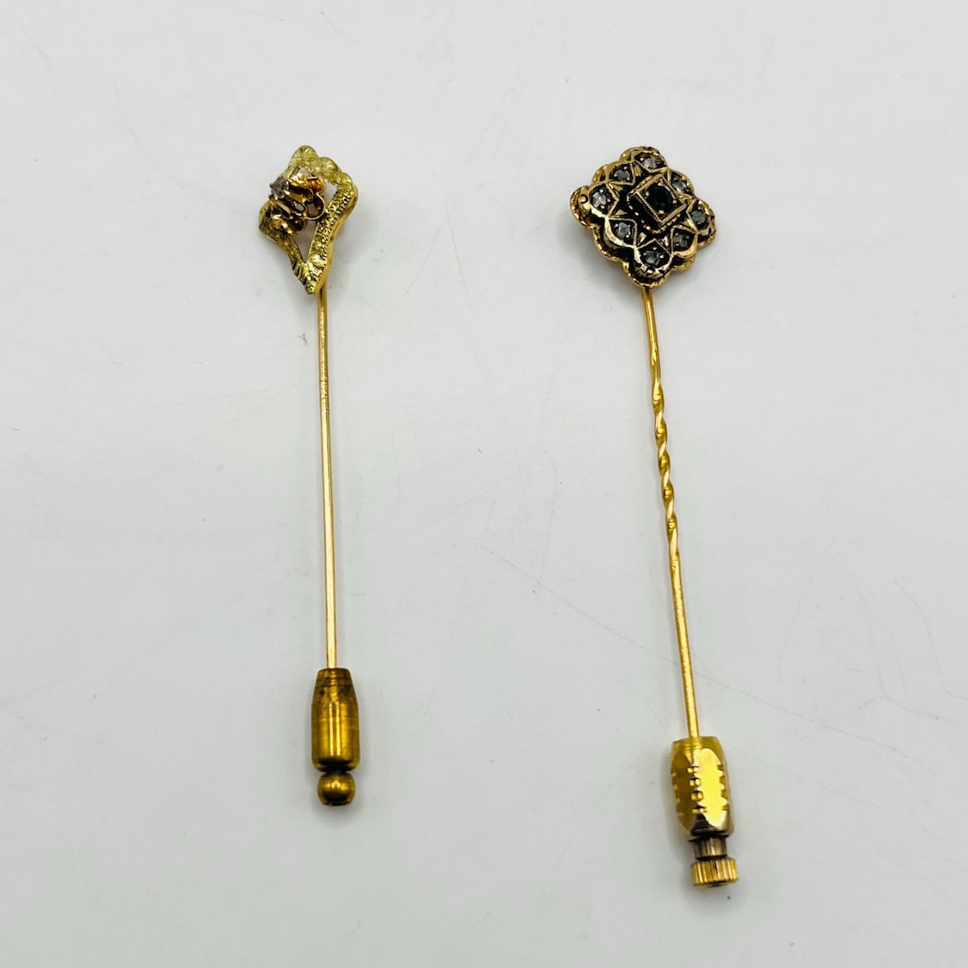 2 Antique Victorian Hat Pins With Diamonds and Sapphire Gemstones 14k ...