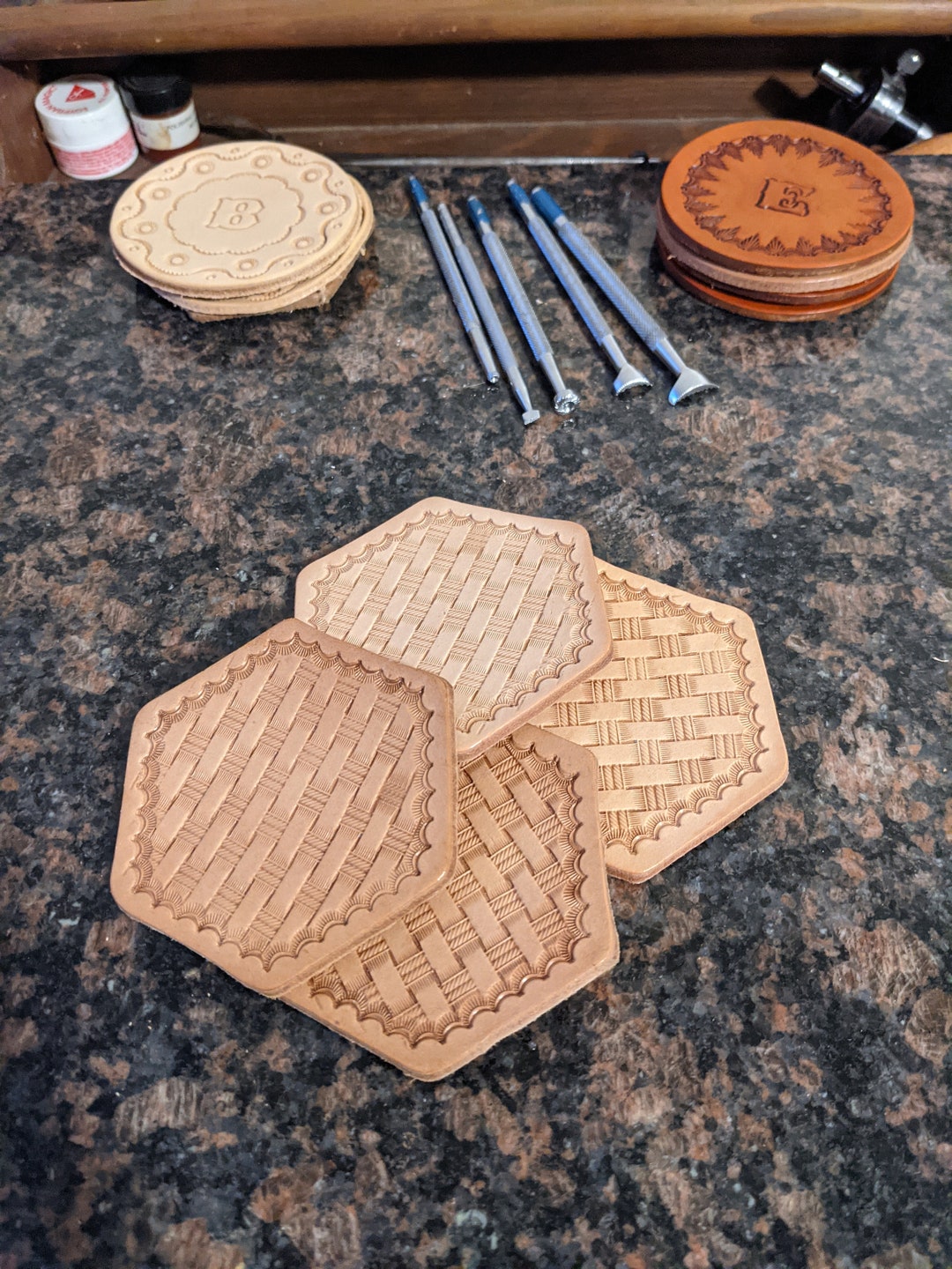 Basket Weave Leather Coasters - Etsy