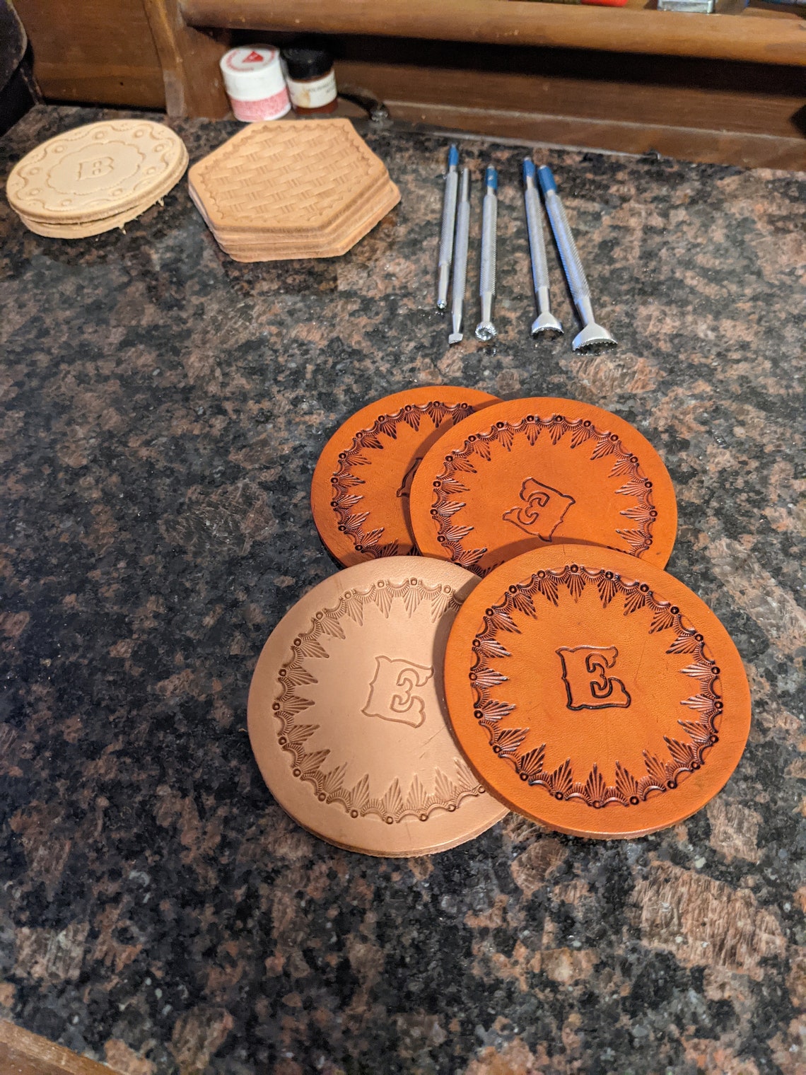Monogrammed Leather Coasters - Etsy