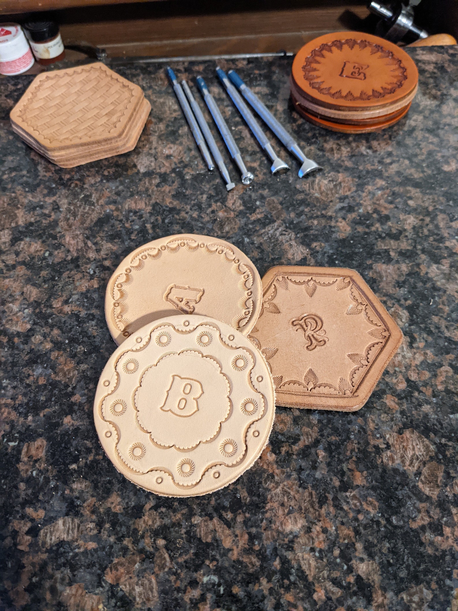 Monogrammed Leather Coasters - Etsy
