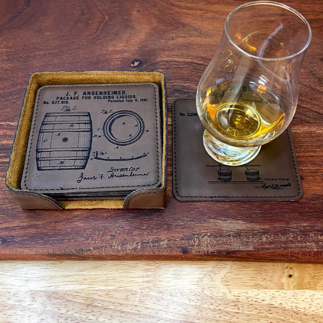 Classic WHISKY or WHISKEY Coaster Set and Holder. Six 6 - Etsy