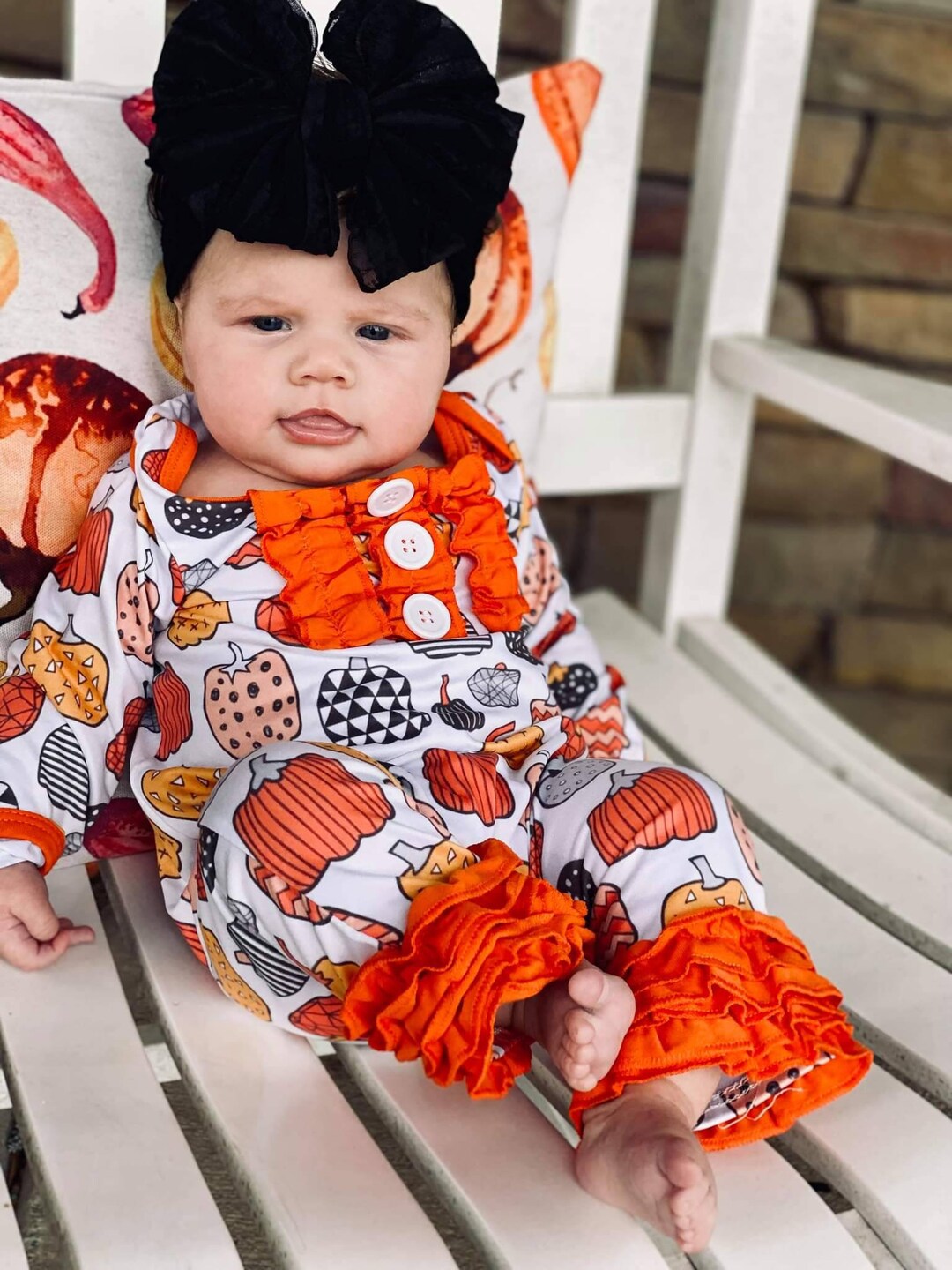 Baby Girls Orange Ruffled Pumpkin Romper/ - Etsy