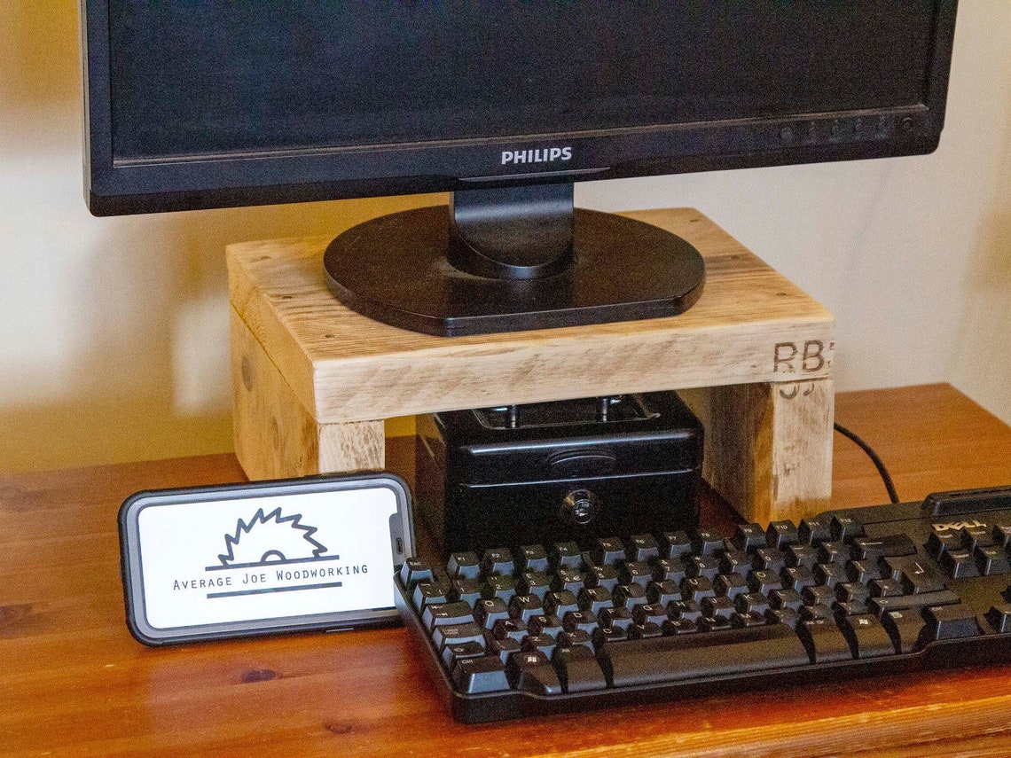 Rustic Wooden Monitor Stand Handmade Reclaimed Desk Storage - Etsy UK