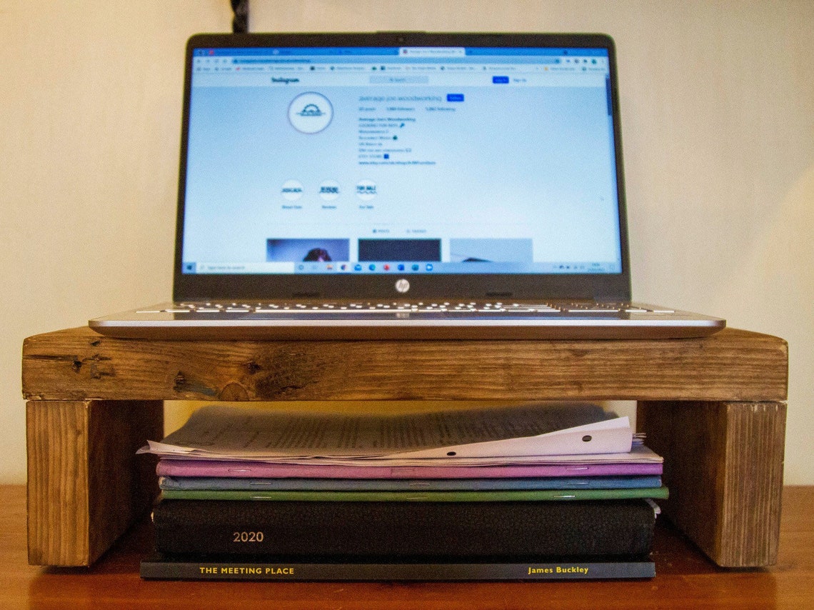 Rustic Wooden Monitor Stand Handmade Reclaimed Desk Storage - Etsy UK