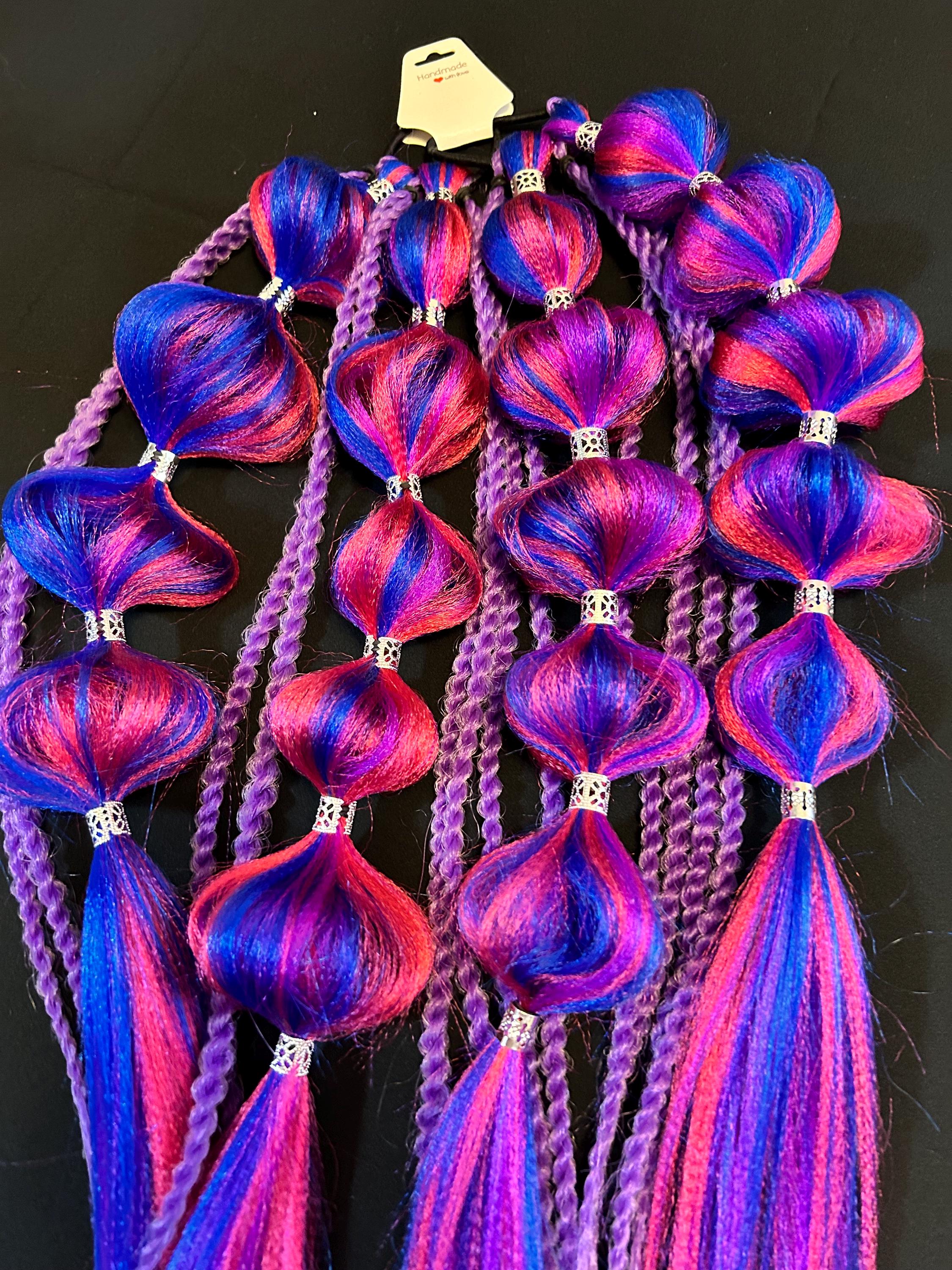 Braided Rave Hair Extensions 26in Ponytails Color Hair Blue and Pink ...