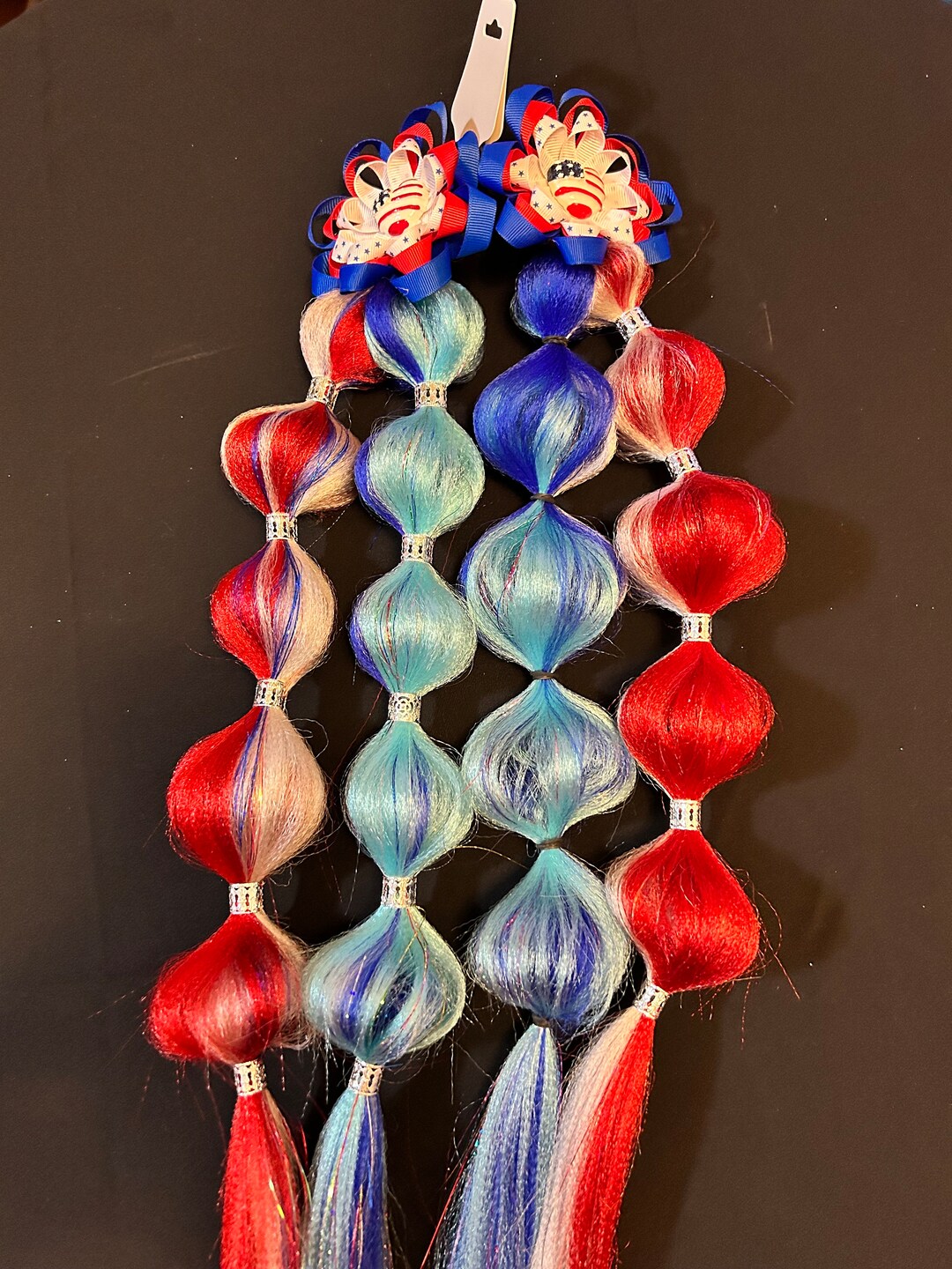 Red White and Blue Bubble Braids, Hair Extensions Ponytails - Etsy