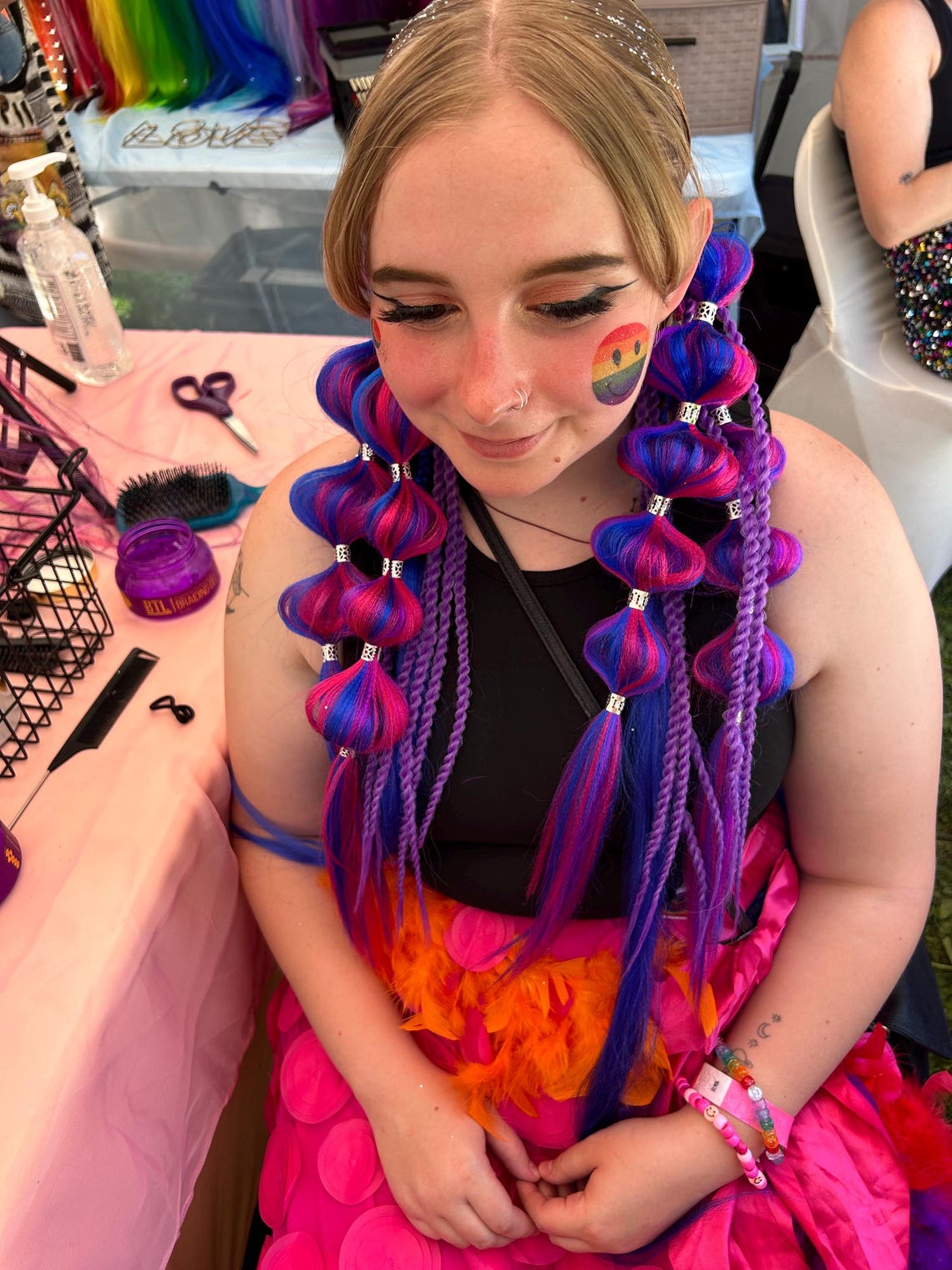 Braided Rave Hair Extensions 26in Ponytails Color Hair Blue and Pink ...