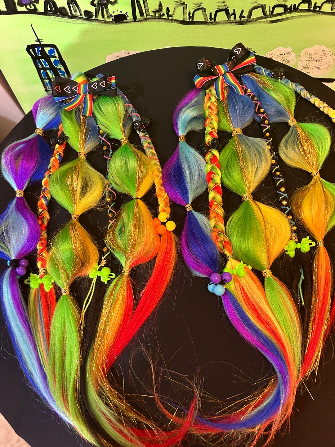 Braided Ponytails Rainbow Rave Hair - Etsy