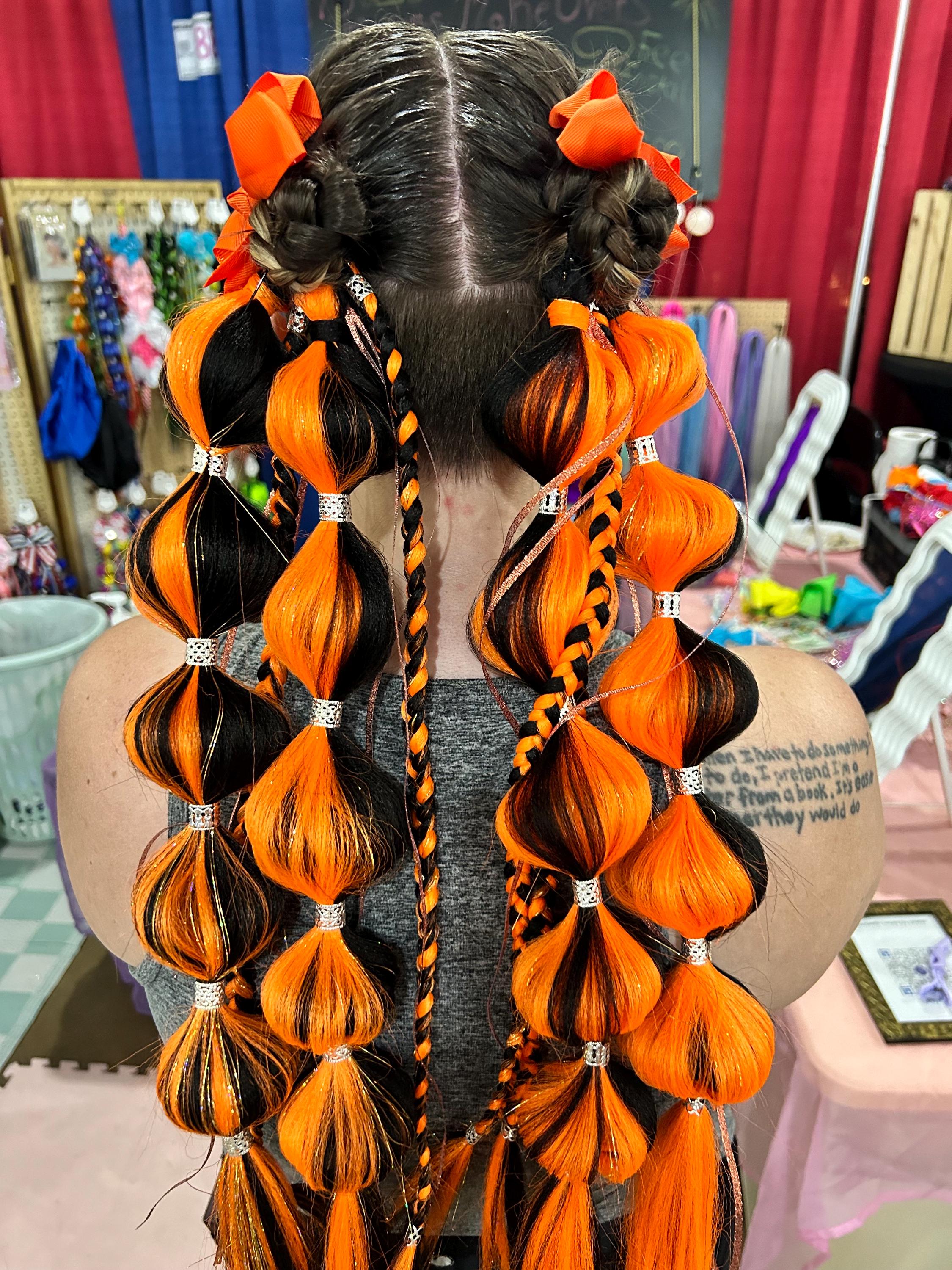 Bubble Braids Rave Hair Bubble Ponytail Braided Ponytail Orange and ...