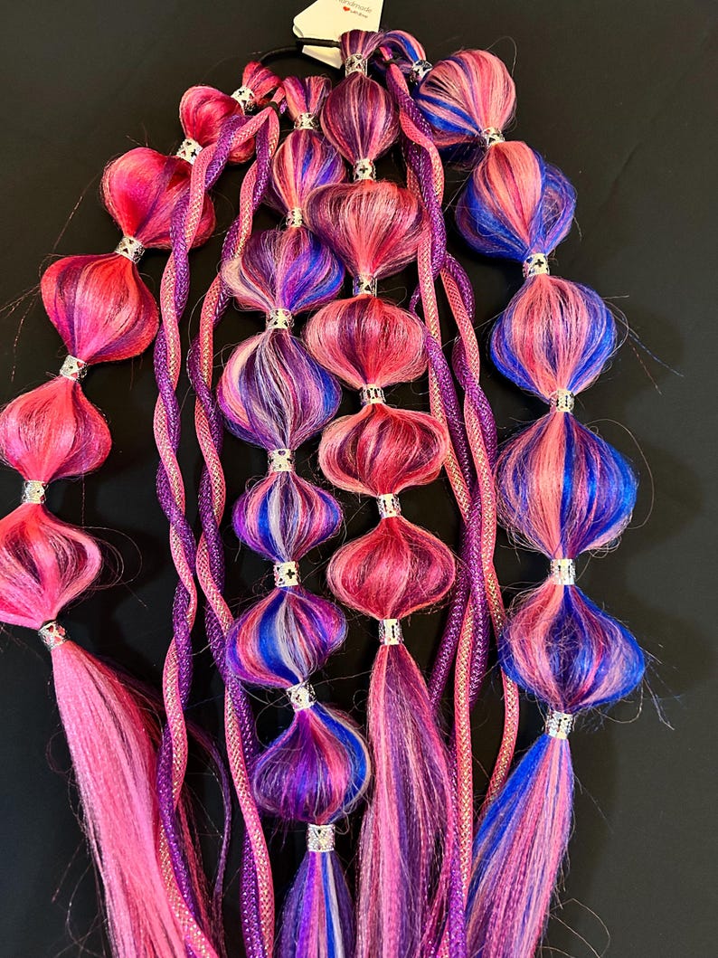 Braided Rave Hair Extensions Braided Ponytails Color Hair Blue and Pink ...