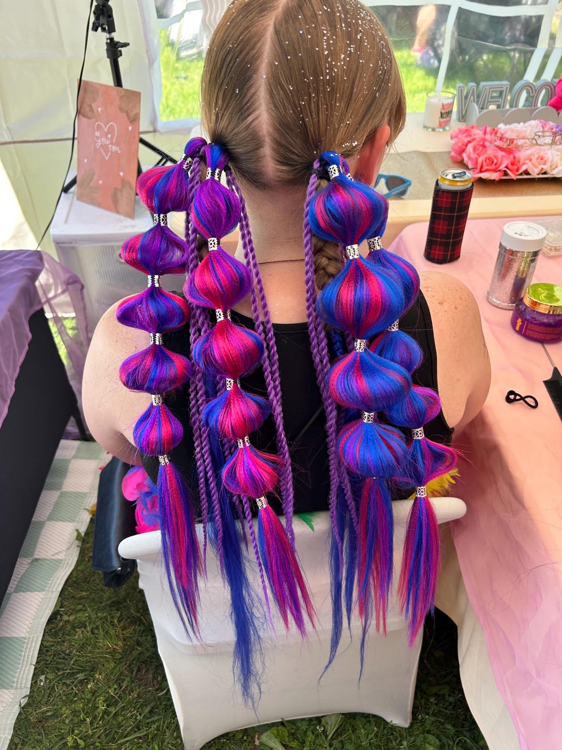 Braided Rave Hair Extensions 26in Ponytails Color Hair Blue and Pink ...