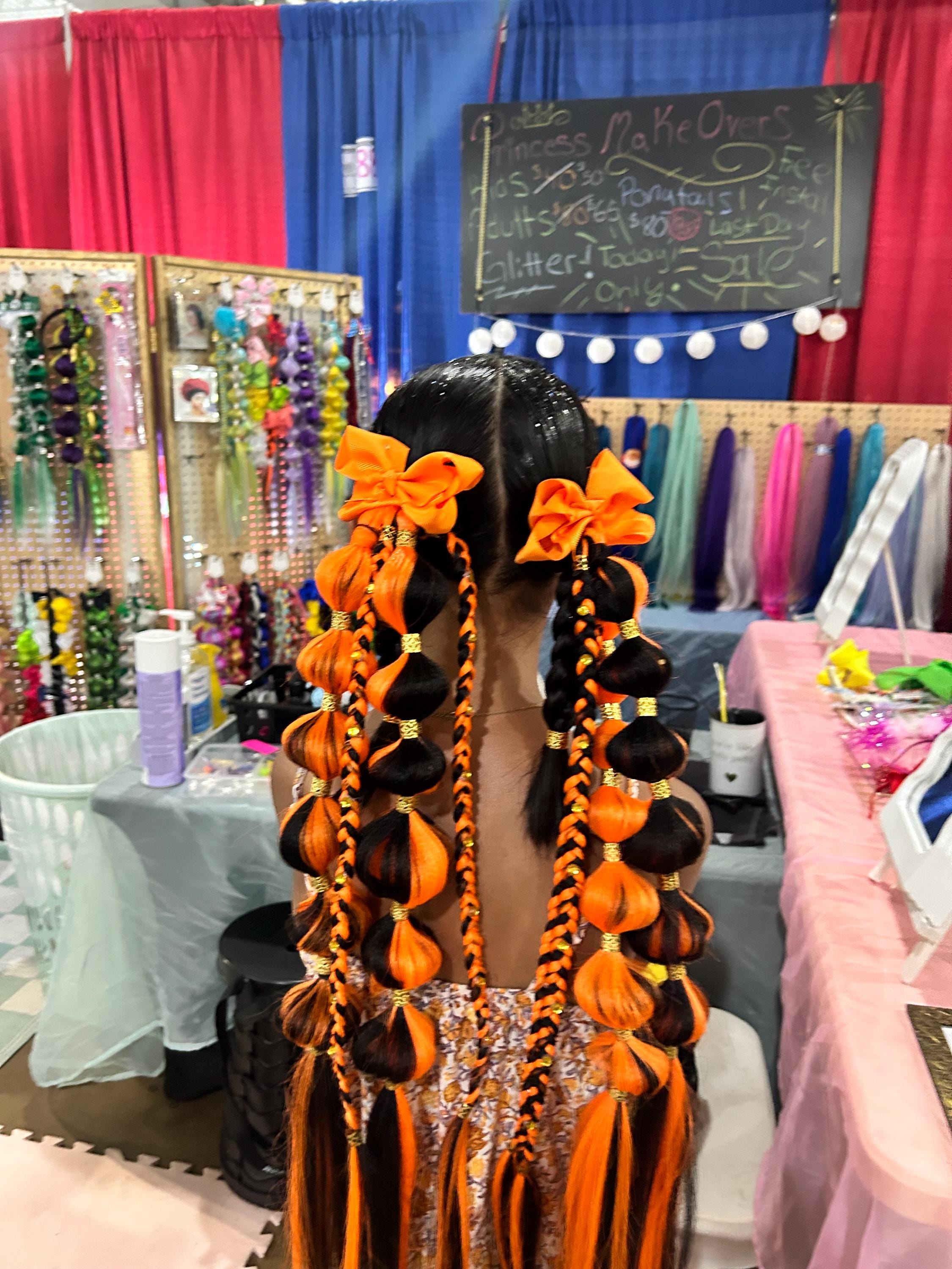 Bubble Braids Rave Hair Bubble Ponytail Braided Ponytail Orange and ...
