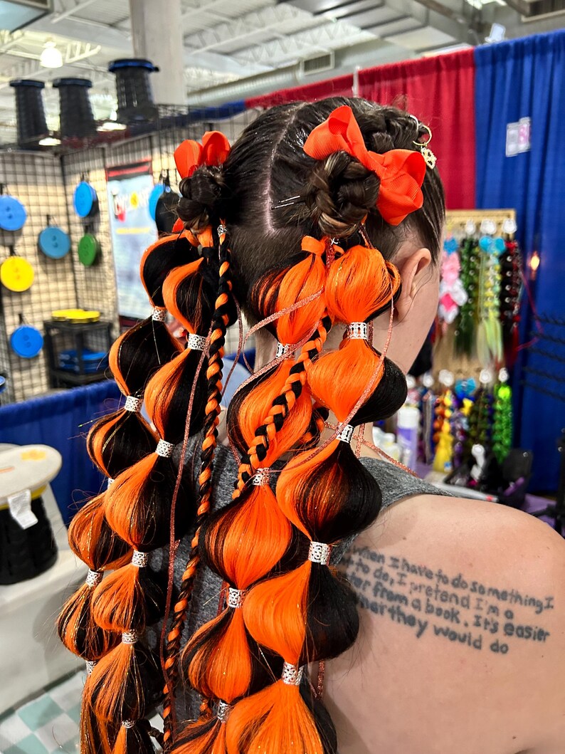 Bubble Braids Rave Hair Bubble Ponytail Braided Ponytail Orange and ...