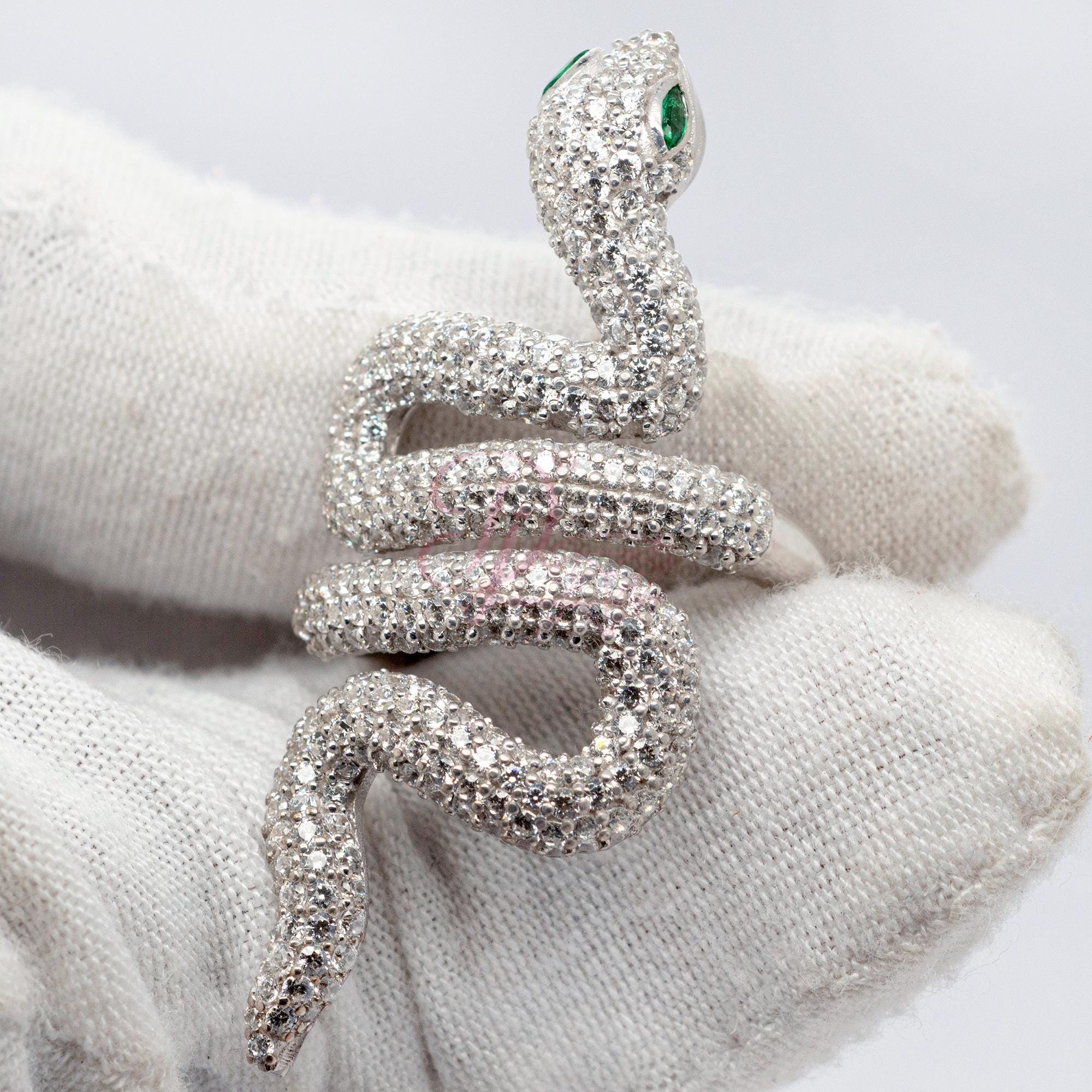 Green Eyes Serpent Snake Ring - Cocktail Party Wear Ring - Round CZ ...