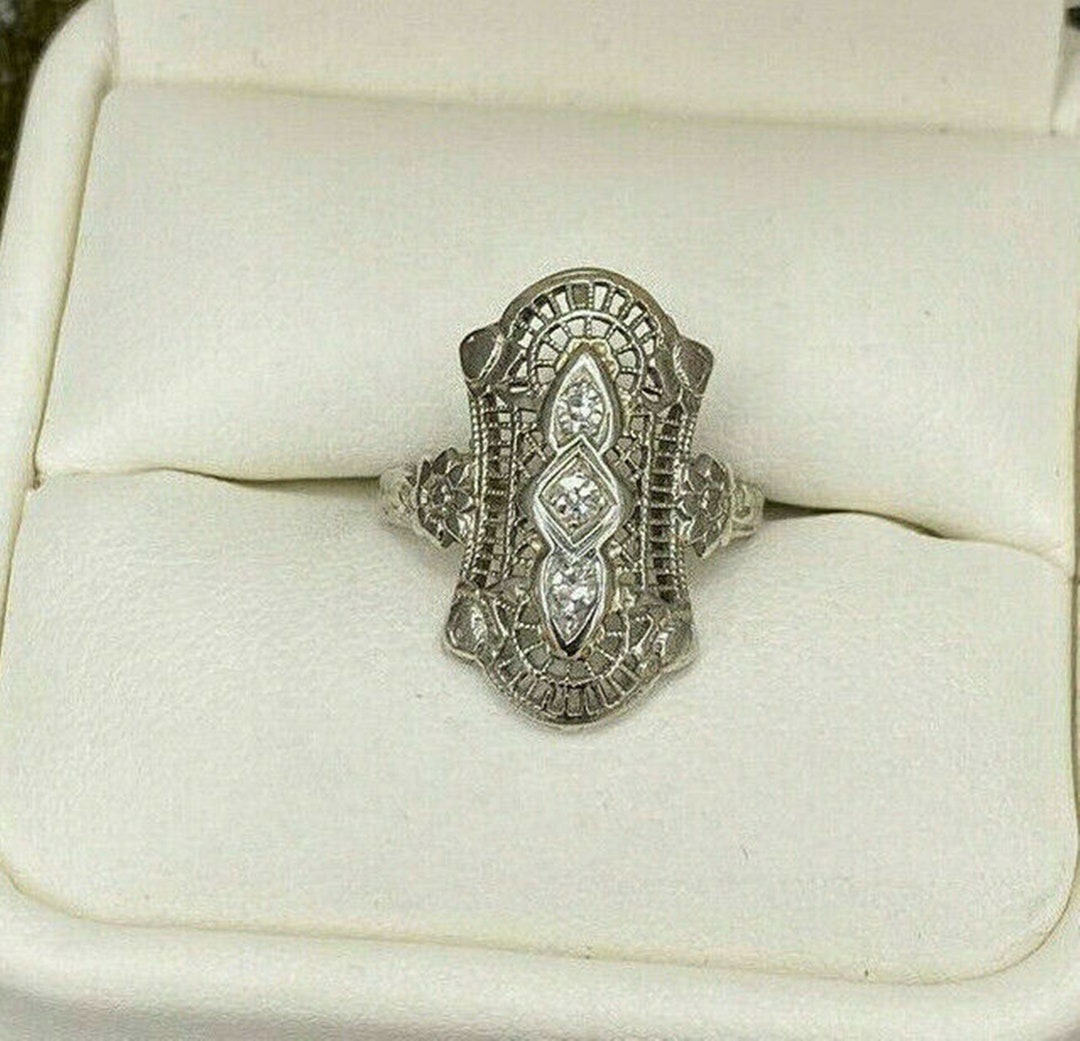 Antique Art Deco Ring - Round Moissanite Diamond Edwardian Ring ...